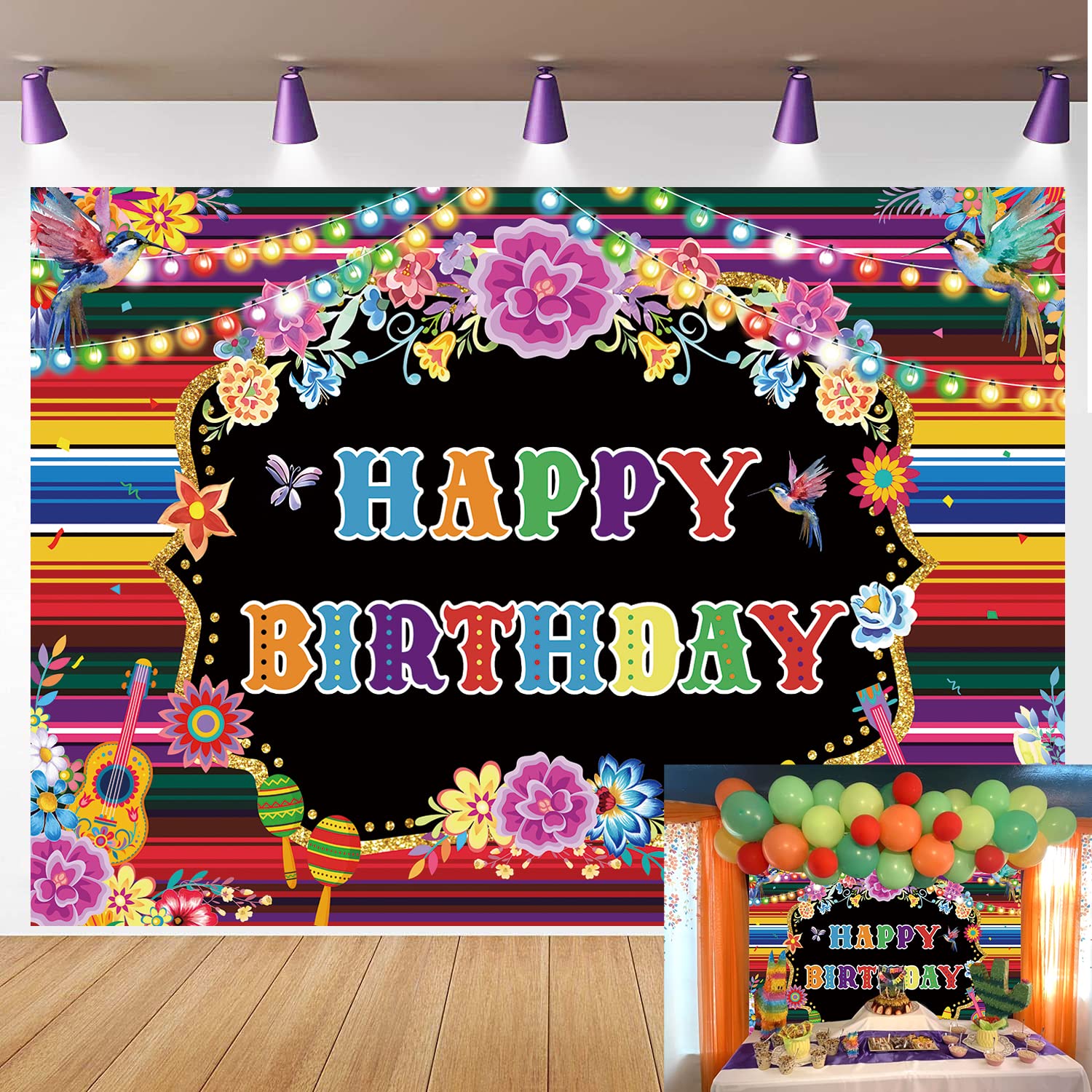 Mexican Birthday Backdrop for Photography Fiesta Themed Party Banners Fiesta Birthday Party Decor Supplies Photo Booth Background (6x4FT: 72x48 inch)