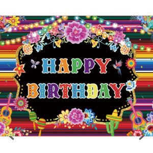 Mexican Birthday Backdrop for Photography Fiesta Themed Party Banners Fiesta Birthday Party Decor Supplies Photo Booth Background (6x4FT: 72x48 inch)