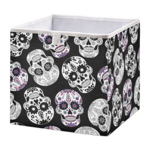 sugar skulls flowers basket cube storage bins fabric storage baskets collapsible decorative storage box with handles organizer bag for shelf closet toy gift 15 x 11 x 7