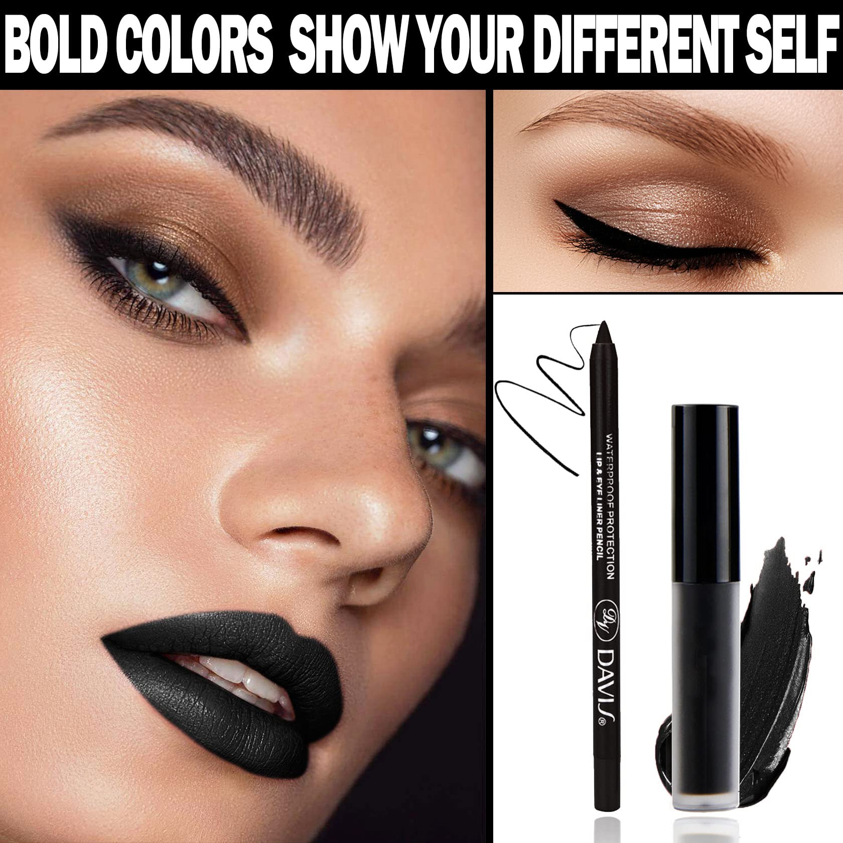 CAHIUYOA Black Matte Lipstick Lip Liner Set,Black Liquid Lipstick Lip Gloss Smudge Proof for Halloween Cosplay Goth Makeup,Waterproof and Long Lasting Black Lip Liner and Lipstick Set