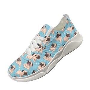 KUIFORTI Lovely Pug Print Women's Road Running Shoes Lightweight Athletic Shoes for Girls Cute Fashion Sneakers Breathable Mesh Sports Tennis Shoes,Size 40 EU