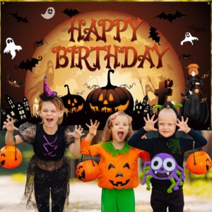 Vlipoean Halloween Happy Birthday Party Decorations, Mysterious Brown Sky Moonlight Halloween Birthday Photography Backdrop, 70.86 x 43.3 Inch Pumpkin Ghost Witch Castle Bat Halloween Theme Birthday