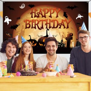 Vlipoean Halloween Happy Birthday Party Decorations, Mysterious Brown Sky Moonlight Halloween Birthday Photography Backdrop, 70.86 x 43.3 Inch Pumpkin Ghost Witch Castle Bat Halloween Theme Birthday