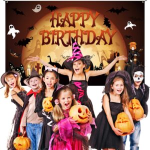 Vlipoean Halloween Happy Birthday Party Decorations, Mysterious Brown Sky Moonlight Halloween Birthday Photography Backdrop, 70.86 x 43.3 Inch Pumpkin Ghost Witch Castle Bat Halloween Theme Birthday