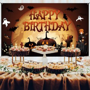 Vlipoean Halloween Happy Birthday Party Decorations, Mysterious Brown Sky Moonlight Halloween Birthday Photography Backdrop, 70.86 x 43.3 Inch Pumpkin Ghost Witch Castle Bat Halloween Theme Birthday