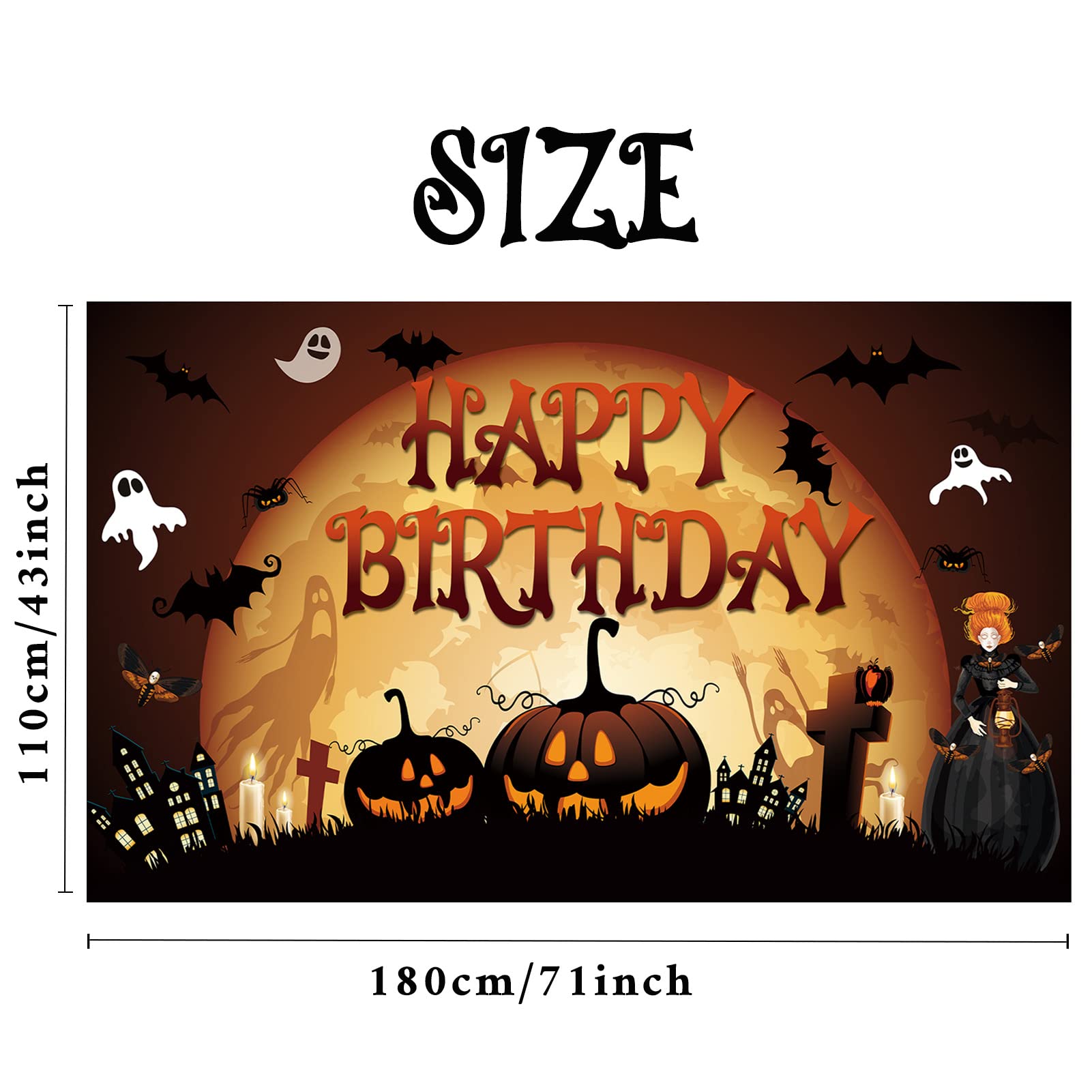 Vlipoean Halloween Happy Birthday Party Decorations, Mysterious Brown Sky Moonlight Halloween Birthday Photography Backdrop, 70.86 x 43.3 Inch Pumpkin Ghost Witch Castle Bat Halloween Theme Birthday