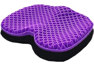 comfortec purple gel seat cushion - honeycomb cooling seat cushion back support, pressure relief & long sitting - non-slip chair cushion traveling, wheelchair, car seat, office & gaming chair