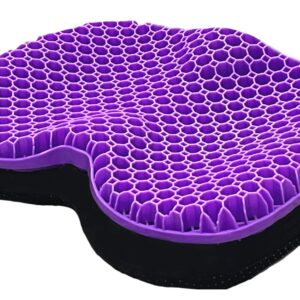 Comfortec Purple Gel Seat Cushion - Honeycomb Cooling Seat Cushion Back Support, Pressure Relief & Long Sitting - Non-Slip Chair Cushion Traveling, Wheelchair, Car Seat, Office & Gaming Chair