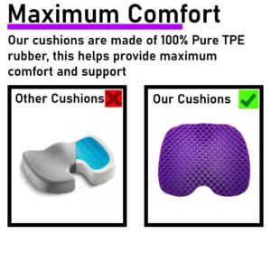 Comfortec Purple Gel Seat Cushion - Honeycomb Cooling Seat Cushion Back Support, Pressure Relief & Long Sitting - Non-Slip Chair Cushion Traveling, Wheelchair, Car Seat, Office & Gaming Chair