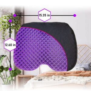 Comfortec Purple Gel Seat Cushion - Honeycomb Cooling Seat Cushion Back Support, Pressure Relief & Long Sitting - Non-Slip Chair Cushion Traveling, Wheelchair, Car Seat, Office & Gaming Chair