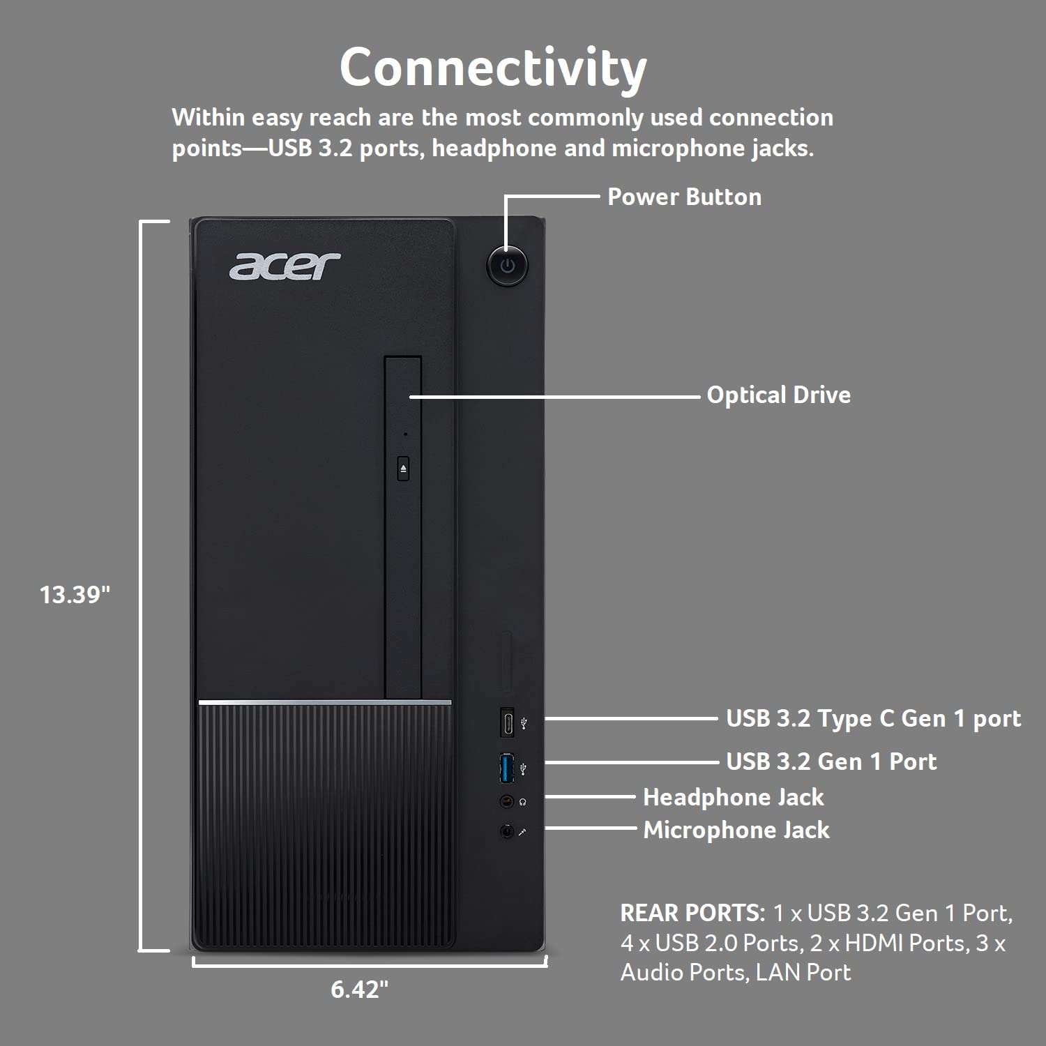 Acer Aspire TC-1750-UR11 Desktop | 12th Gen Intel Core i5-12400 6-Core Processor | 8GB 3200MHz DDR4 | 512GB NVMe M.2 SSD | 8X DVD | Intel Wireless Wi-Fi 6E AX211 | Bluetooth 5.2 | Windows 11 Home