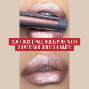 Runway Rogue Pearl Glam Long Wear Shimmer Liquid Lipstick, Nude/Pale-Pink Lipstick with Silver and Gold Shimmer, ‘Soft Box’