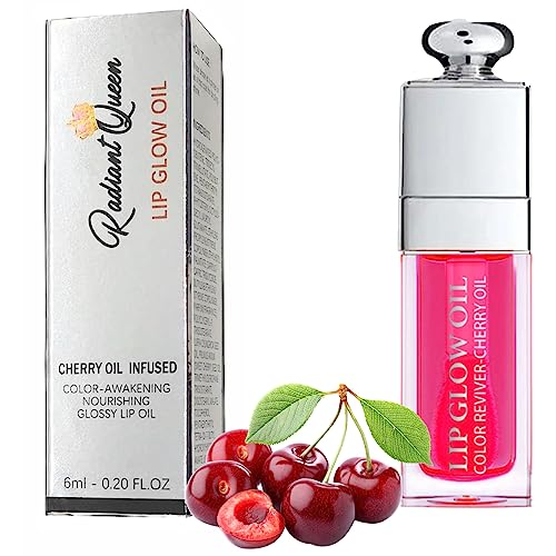 Radiant Queen Lip Glow Oil - Cherry | Maximizing, Moisturizing and Revitalizing for Dry Lips with Cherry Fruit Oil, 0.20 FlOz