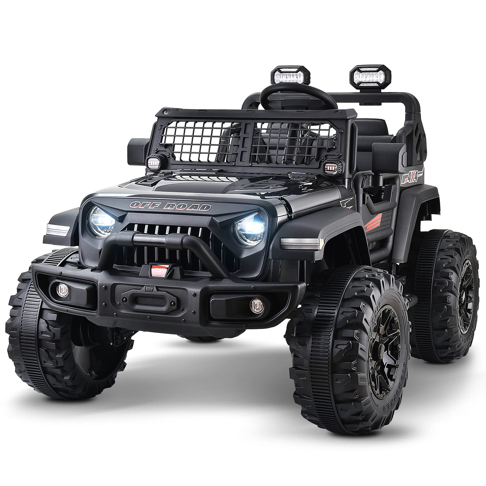 Blitzshark 24V MAX Ride-on Truck 2 Seater 4WD Kids Electric Vehicle 4x4 XXL Battery Powered Car, with 480W Ultra Powerful Motor, 7AH Battery, Remote Control, Full-Metal Suspension& DIY Sticker, Black