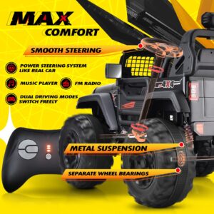 Blitzshark 24V MAX Ride-on Truck 2 Seater 4WD Kids Electric Vehicle 4x4 XXL Battery Powered Car, with 480W Ultra Powerful Motor, 7AH Battery, Remote Control, Full-Metal Suspension& DIY Sticker, Black