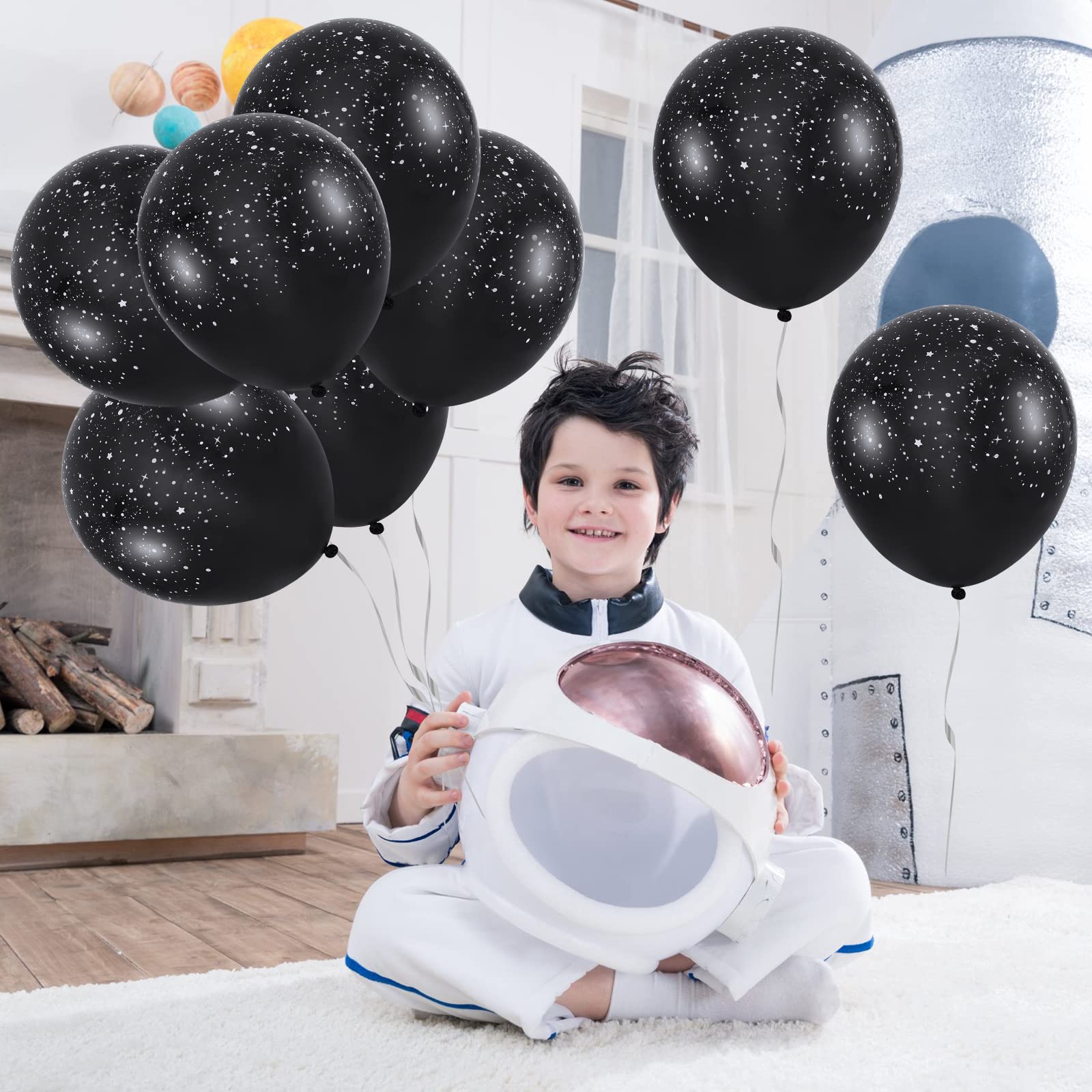 60 Pcs 12 Inch Galaxy Birthday Party Balloons Space Theme Party Balloons Black Latex Outer Space Planet Balloons Birthday Party Decorations Space Themed Party Supplies for Teens and Adult