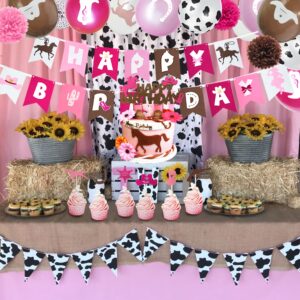 Western Cowgirl Pink Birthday Party Decoration, Retro Horse Rodeo Party Supplies for Girls Including Birthday Banner, Horses Garland, Horse Star Balloons, Tissue Pom Poms, Cake Toppers (Pink Cowgirl)