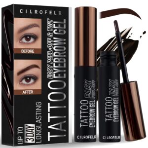 cilrofelr tattoo peel off eyebrow gel tint, semi permanent brow tint, last up to 3 days, waterproof, transfer-proof, for fuller & defined looking brows, dark brown (2 pack)