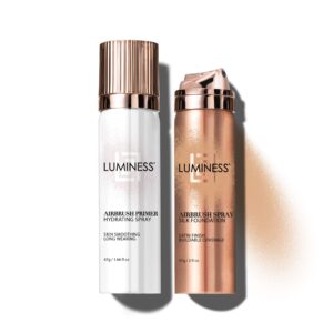 luminess silk airbrush spray foundation & primer kit - full coverage foundation, anti-aging formula hydrates & moisturizes with hyaluronic acid, aloe vera & hydrolyzed silk (shade - medium)