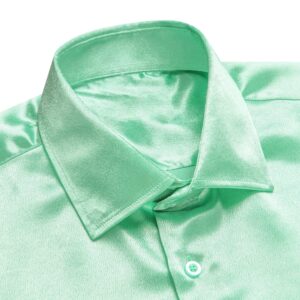 Hi-Tie Designer Silk Mint Green Solid Dress Shirt for Men Casual Party Long Sleeve Regular Fit Shirt for Daily Vacation