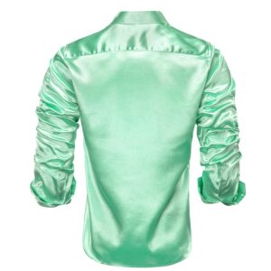 Hi-Tie Designer Silk Mint Green Solid Dress Shirt for Men Casual Party Long Sleeve Regular Fit Shirt for Daily Vacation