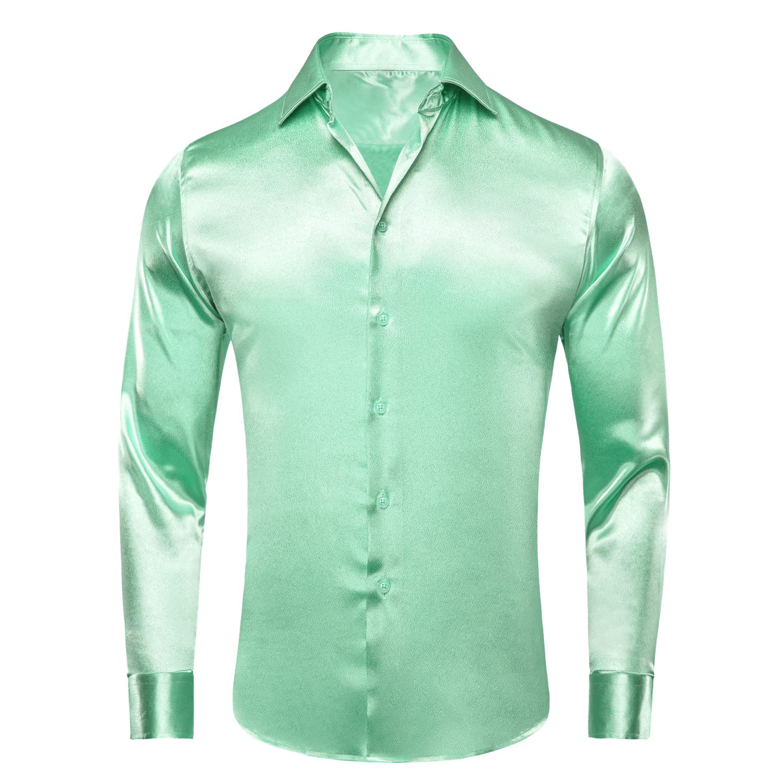 Hi-Tie Designer Silk Mint Green Solid Dress Shirt for Men Casual Party Long Sleeve Regular Fit Shirt for Daily Vacation