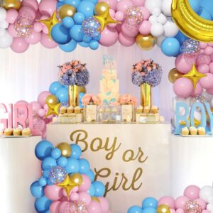 Amandir 134pcs Baby Boxes Gender Reveal Balloon Decorations, Pink and Blue Balloon Arch Kit Baby Boxes with Letters(A-Z+Baby Boy Girl?) for Baby Shower Birthday He or She Gender Reveal Party Supplies