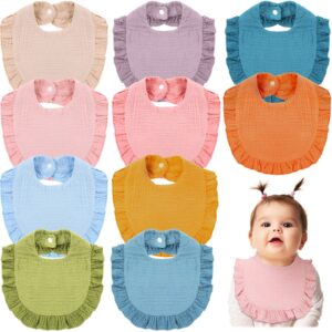 jiuguva 10 pack muslin baby bibs cotton drool bandana bibs solid colors lap shoulder newborn bibs adjustable baby bibs set for toddler infant unisex boys girls teething drooling