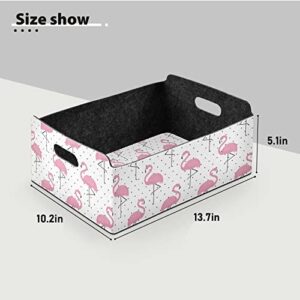 CaTaKu Foldable Storage Basket Pink Flamingo Dots Collapsible Felt Storage Bins with Handle Drawer Organizer Bin Cube Shelf Box for Organizing Closet Clothes Office Books Bedroom