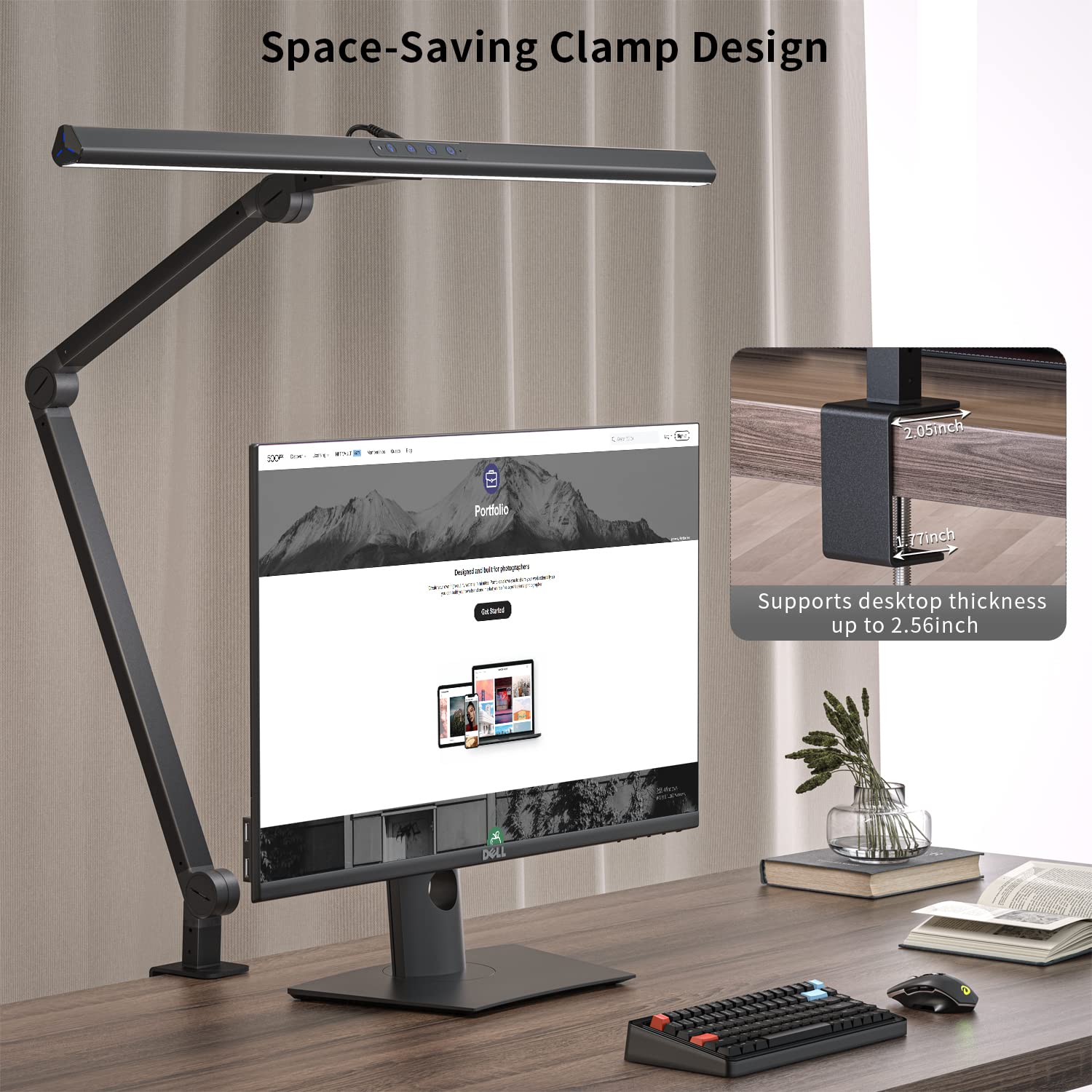 KableRika LED Desk Lamp with Clamp, 17W Super Bright Architect Swing Arm Desk Light for Home Office, Eye-Caring Task Table Lamp, Dimmable&6 Color Modes, Great Range of Motion for Office Lighting