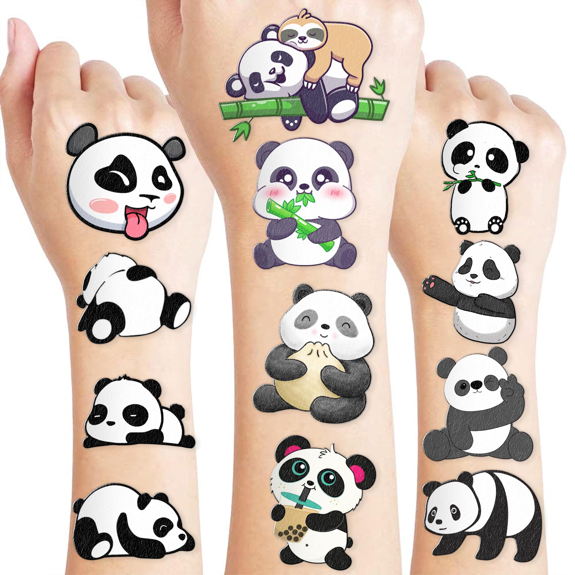 Panda Temporary Tattoos Birthday Party Supplies Decorations 96PCS Cute Tattoos Stickers Party Favors Kids Gifts Girls Boys Classroom School Prizes Themed