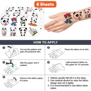 Panda Temporary Tattoos Birthday Party Supplies Decorations 96PCS Cute Tattoos Stickers Party Favors Kids Gifts Girls Boys Classroom School Prizes Themed