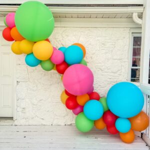 lyzzglobo rainbow balloon garland arch kit, cinco de mayo mexican fiesta balloon arch garland kit for birthday neon anniversary children's party decorations