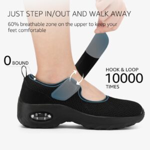 STQ Womens Walking Shoes Non Slip Orthopedic Shoes Orthotic Adjustable Mary Jane Shoes All Black, Size 8