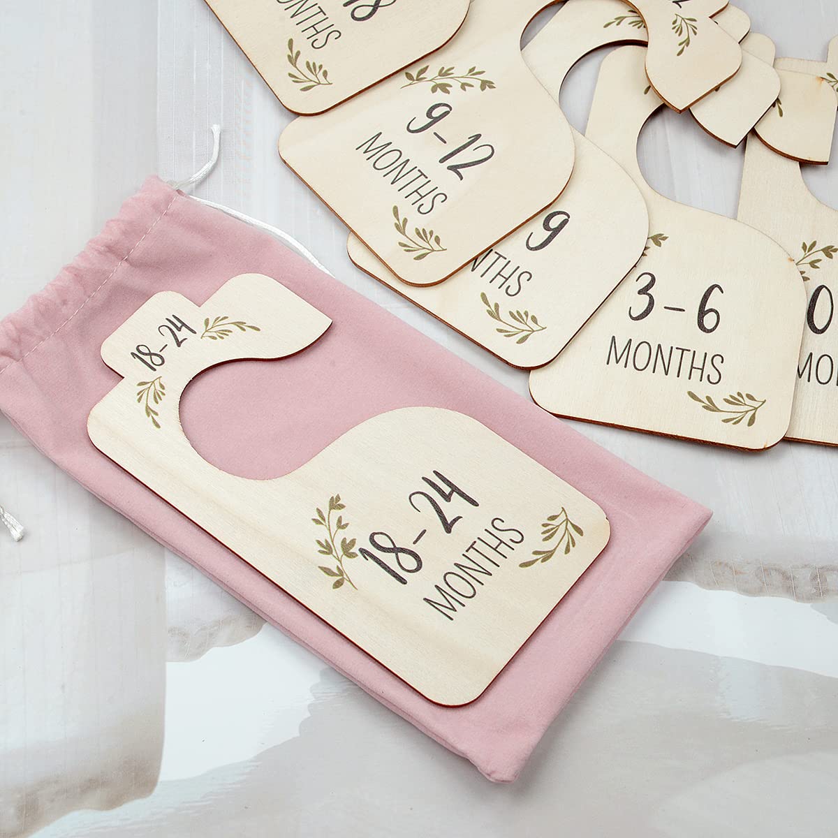 Fantasyon Wood Baby Closet Dividers Set of 8 Double-Sided Baby Clothes Organizer from Newborn to 24 Months Nursery Decor Dividers Hangers to Make a Tidy Organized Baby Closet