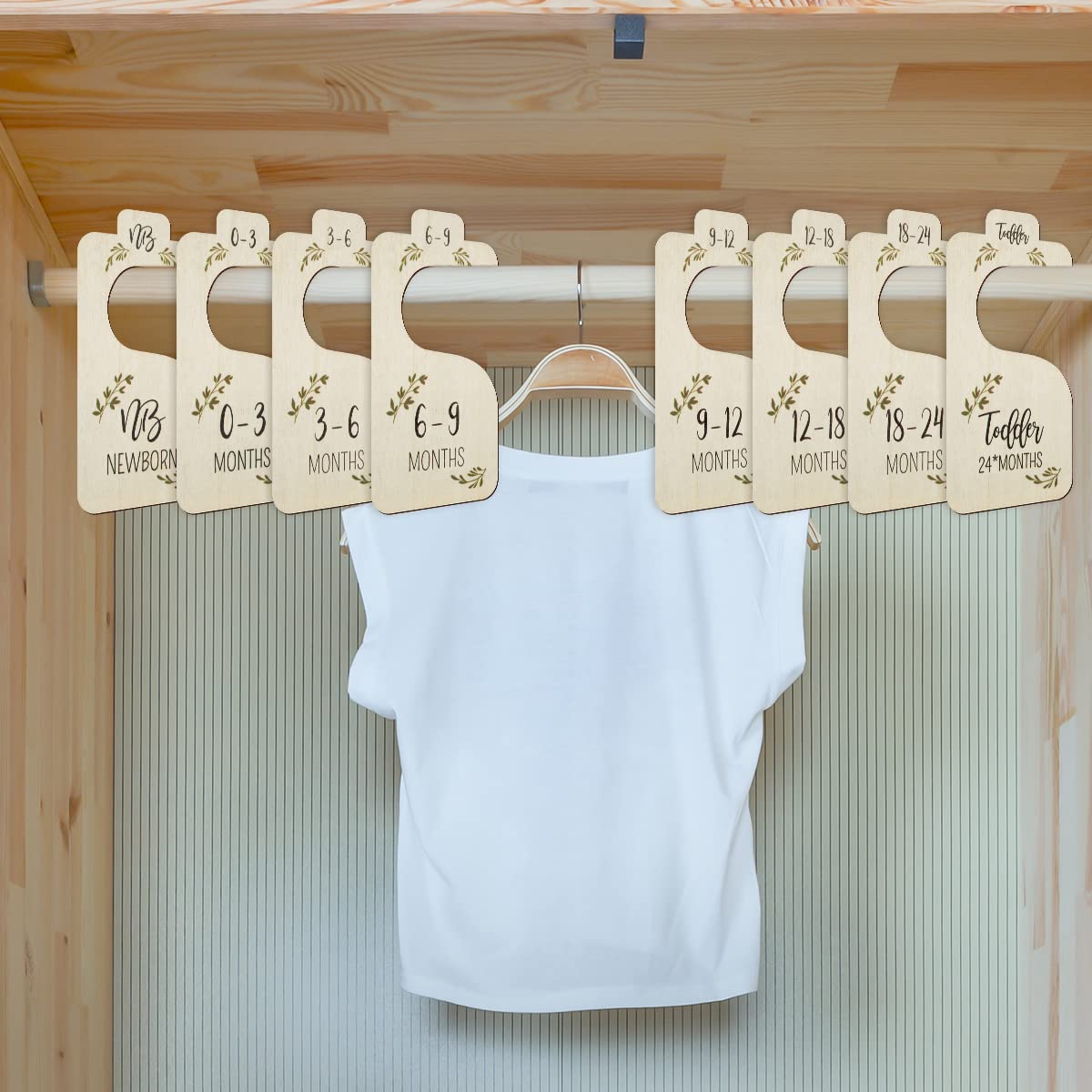 Fantasyon Wood Baby Closet Dividers Set of 8 Double-Sided Baby Clothes Organizer from Newborn to 24 Months Nursery Decor Dividers Hangers to Make a Tidy Organized Baby Closet