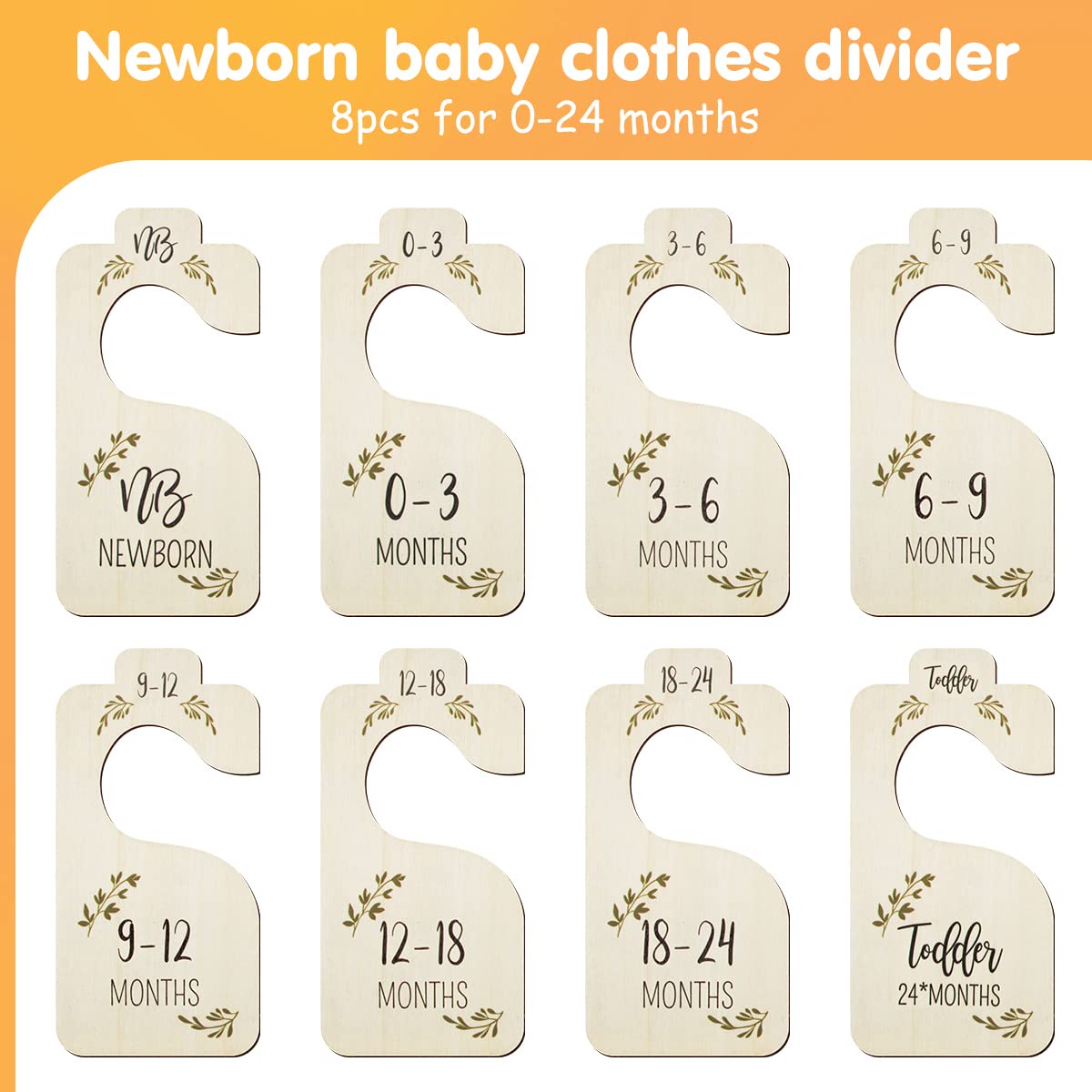 Fantasyon Wood Baby Closet Dividers Set of 8 Double-Sided Baby Clothes Organizer from Newborn to 24 Months Nursery Decor Dividers Hangers to Make a Tidy Organized Baby Closet