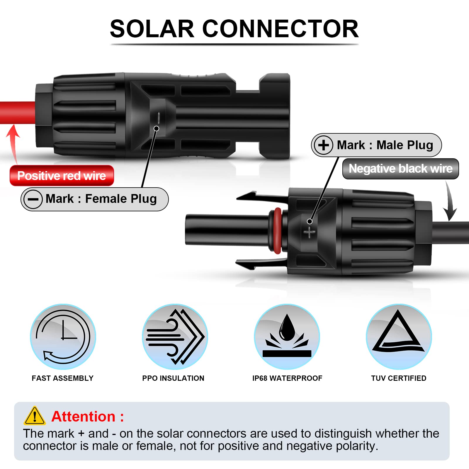 iGreely 10 Gauge Wire Solar to O Ring Cable Solar Panel Adapter Kit Cable Connetor for RV Solar Charge Controller Solar Generator Inverter Battery Pack Charger 10AWG 3Ft