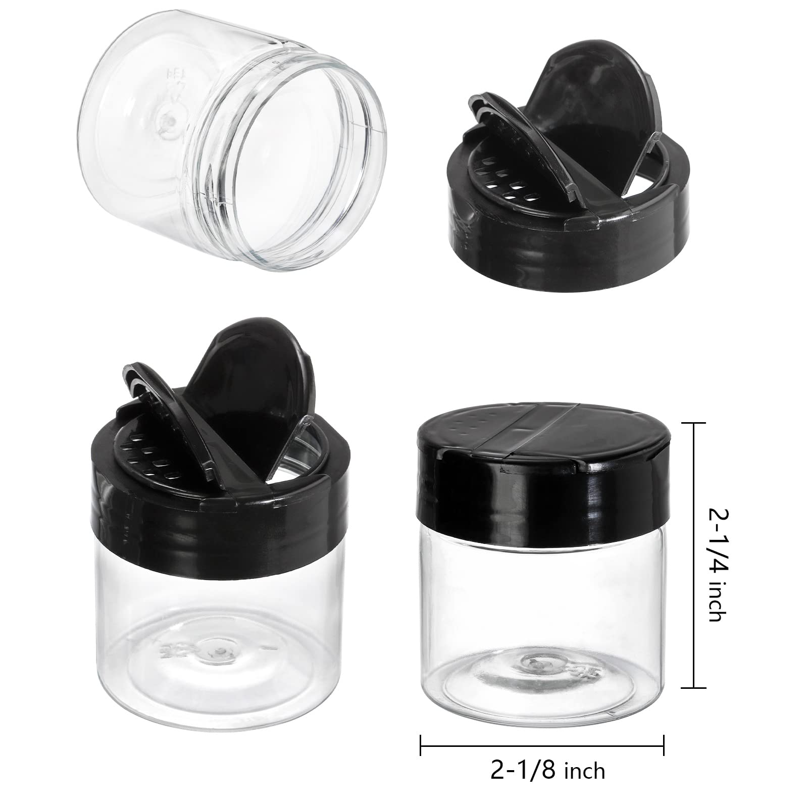 Foraineam 30 Pack Clear Plastic Jars 4 oz Mini Seasoning Bottles Spice Jars with Black Flip Cap to Pour Or Shaker, Round Food Safe Storage Containers with Lids for Spice Powders Cosmetics Crafts