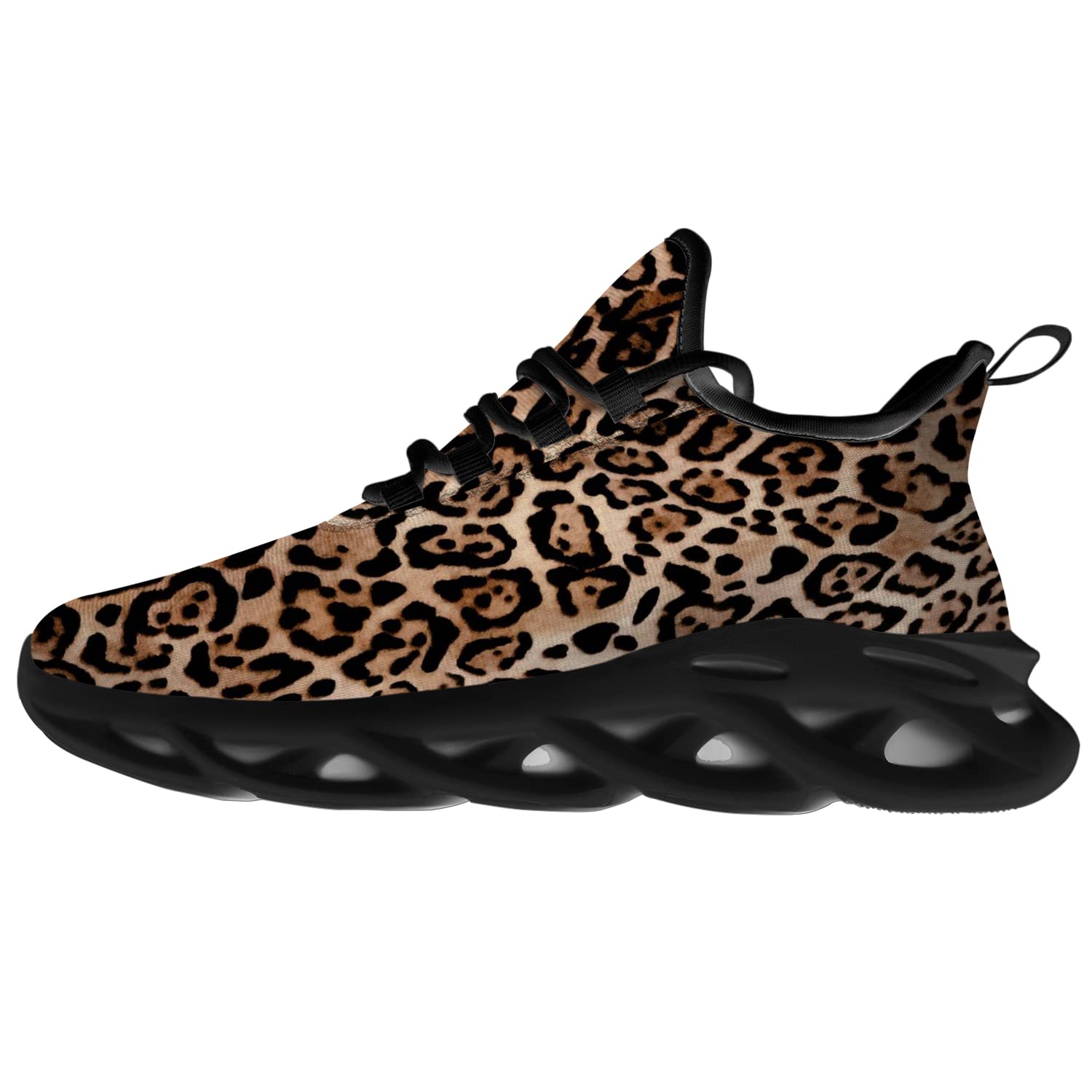 Ciadoon Leopard Shoes for Men Women Running Shoes Leopard Print Cheetah Skin Animal Fur Tennis Sneakers Walking Shoes Gifts for Boy Girl,Size 6 Men/8 Women Black