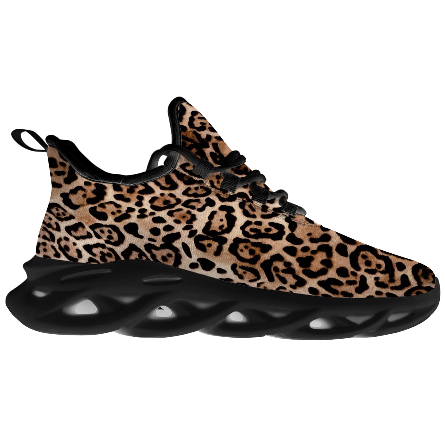 Ciadoon Leopard Shoes for Men Women Running Shoes Leopard Print Cheetah Skin Animal Fur Tennis Sneakers Walking Shoes Gifts for Boy Girl,Size 6 Men/8 Women Black