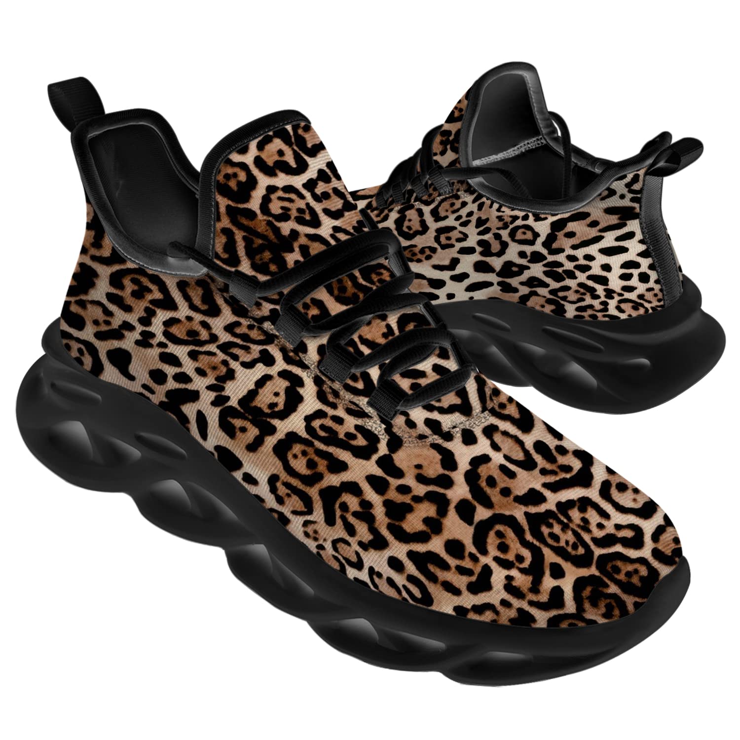 Ciadoon Leopard Shoes for Men Women Running Shoes Leopard Print Cheetah Skin Animal Fur Tennis Sneakers Walking Shoes Gifts for Boy Girl,Size 6 Men/8 Women Black