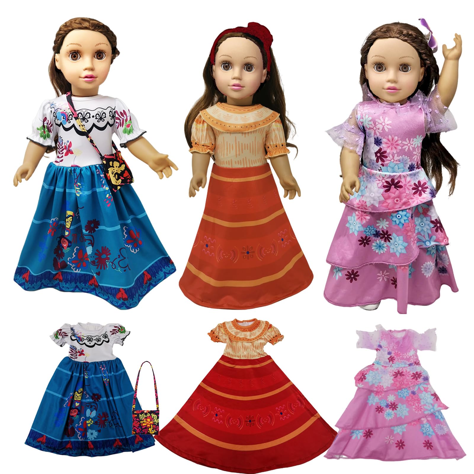 18 Inch Doll Clothes , 3 Pcs Magic Family Encanto Set Includes Mirabel, Isabella , Dolores, Costume Accessories Fits All 18 inch Girl Doll