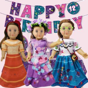 18 Inch Doll Clothes , 3 Pcs Magic Family Encanto Set Includes Mirabel, Isabella , Dolores, Costume Accessories Fits All 18 inch Girl Doll