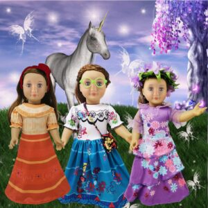 18 Inch Doll Clothes , 3 Pcs Magic Family Encanto Set Includes Mirabel, Isabella , Dolores, Costume Accessories Fits All 18 inch Girl Doll