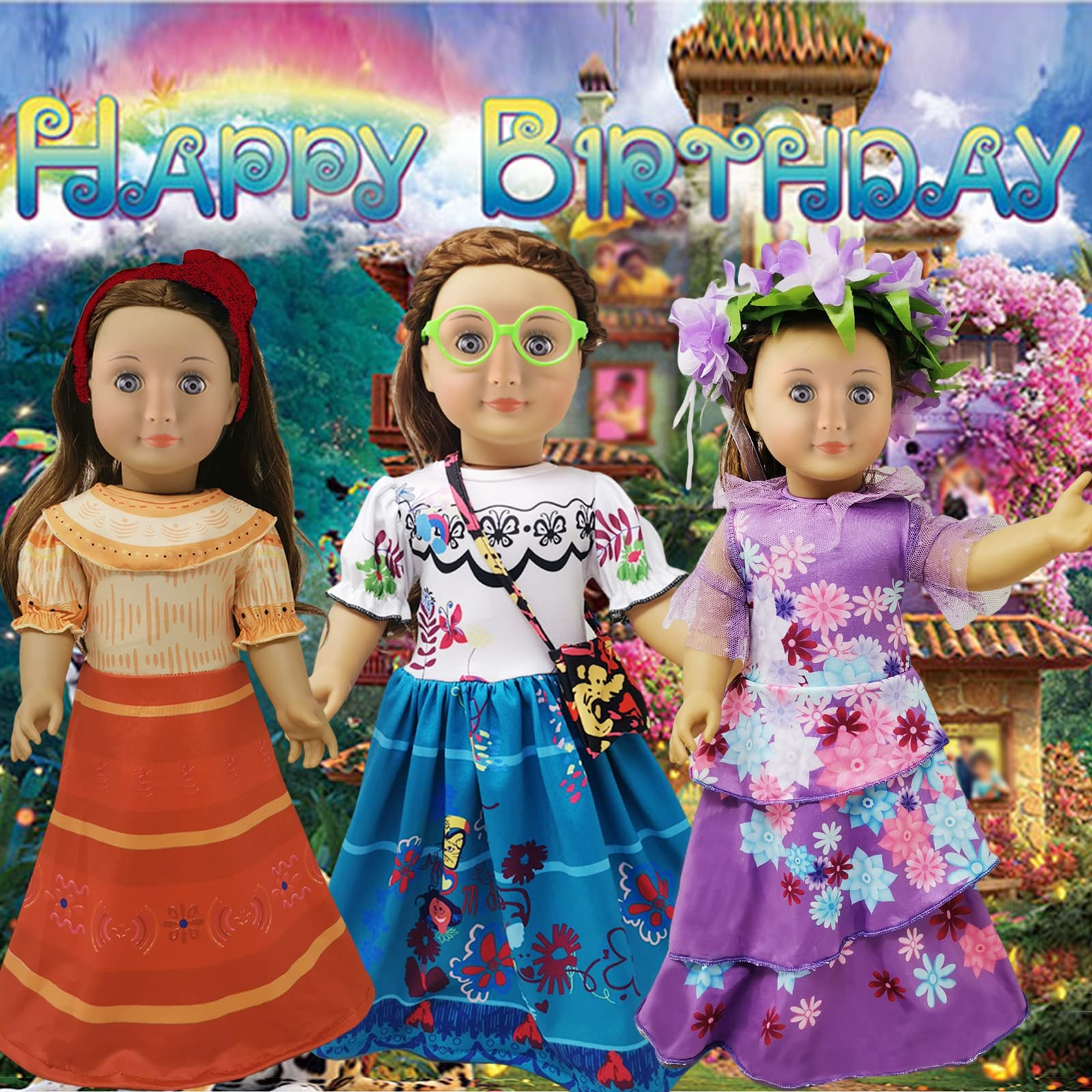 18 Inch Doll Clothes , 3 Pcs Magic Family Encanto Set Includes Mirabel, Isabella , Dolores, Costume Accessories Fits All 18 inch Girl Doll