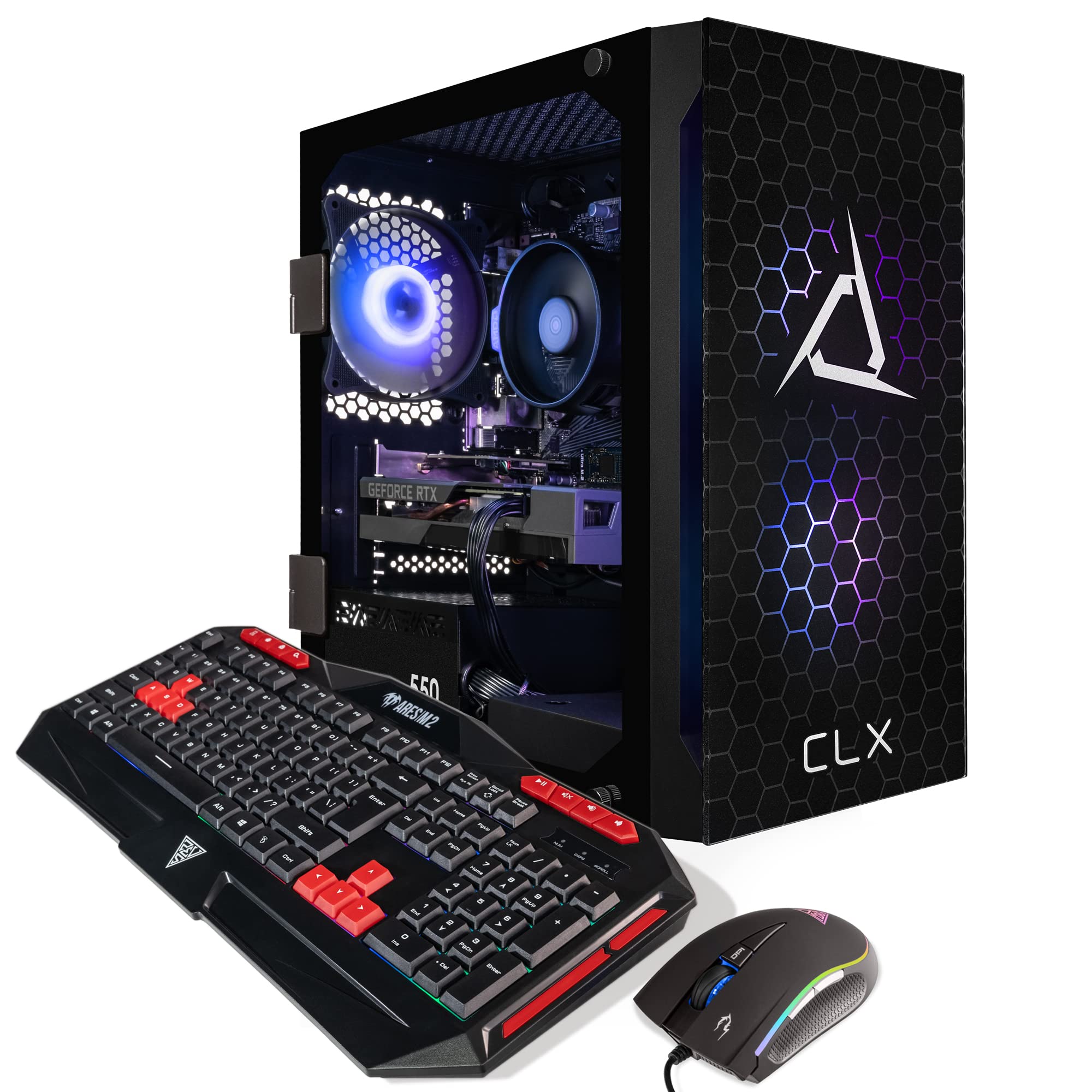 CLX Set Gaming Desktop - AMD Ryzen 5 5500 3.6GHz 6-Core Processor, 16GB DDR4 Memory, GeForce RTX 3050 8GB GDDR6 Graphics, 500GB SSD, WiFi, Windows 11 Home 64-bit