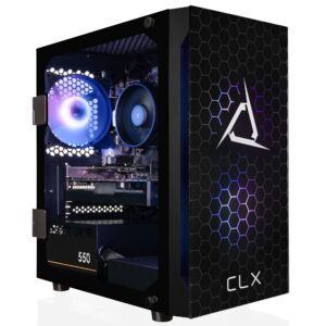 clx set gaming pc - amd ryzen 5 5500 3.6ghz, radeon rx 6400, 500gb nvme m.2 ssd, 8gb ddr4 black memory, cpu air cooler, wifi, windows 11 home, black