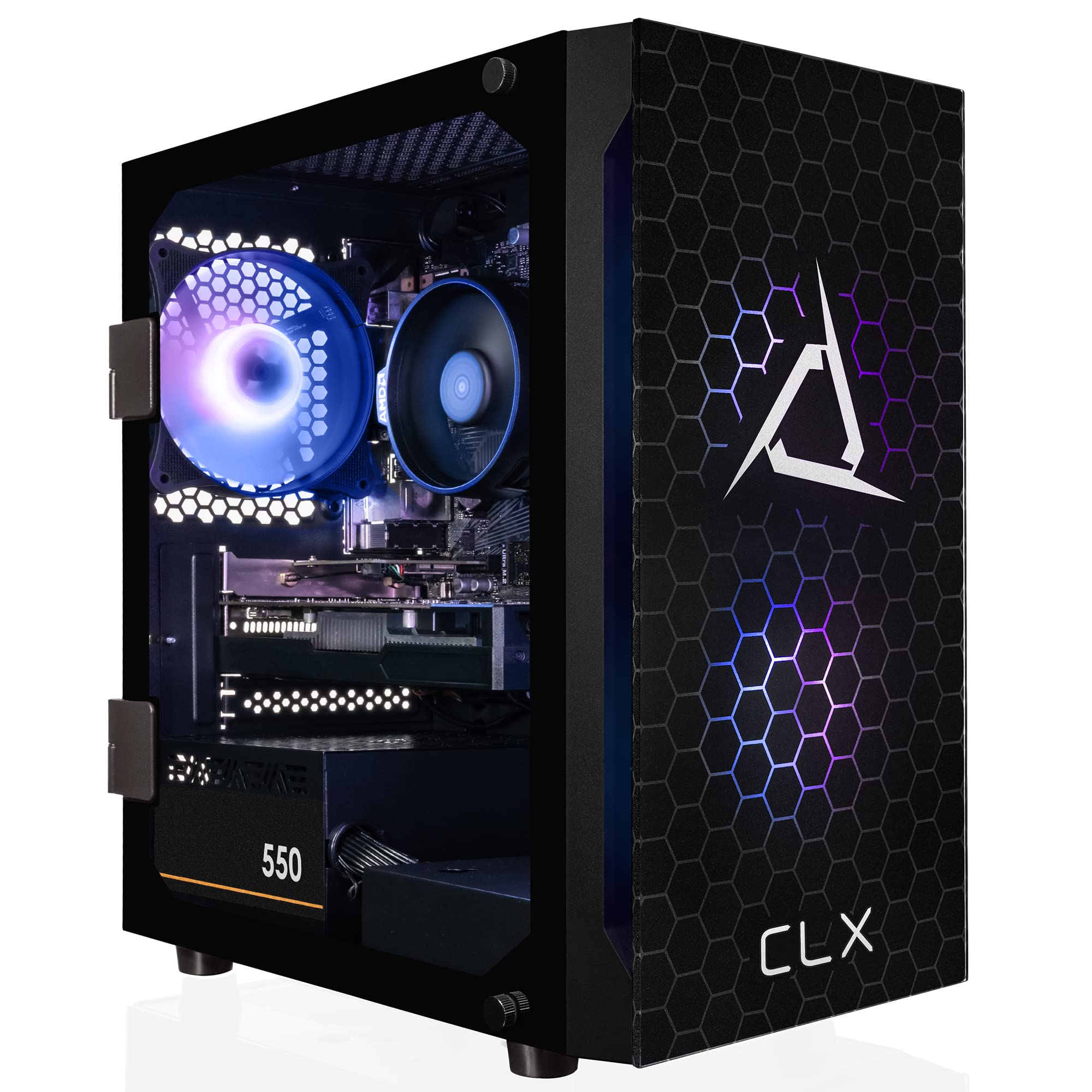 CLX Set Gaming PC - AMD Ryzen 5 5500 3.6GHz, Radeon RX 6400, 500GB NVMe M.2 SSD, 8GB DDR4 Black Memory, CPU air Cooler, WiFi, Windows 11 Home, Black