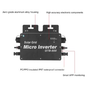 800W Solar Grid Tie Micro Inverter, WiFi Control Automatic Identification Power Inverters DC to AC Solar Inverter 120V 230V(Black US Plug)